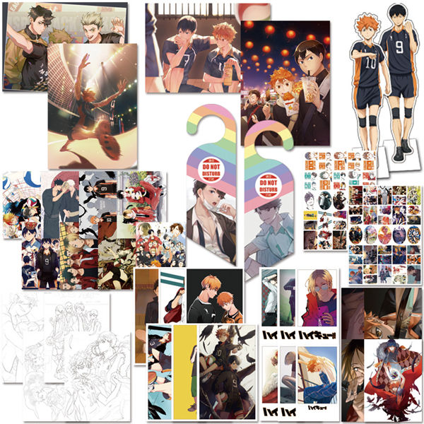 2 Styles Haikyuu Gift Anime Poster+Hand-Painted +Lomo Card+Sticker ...