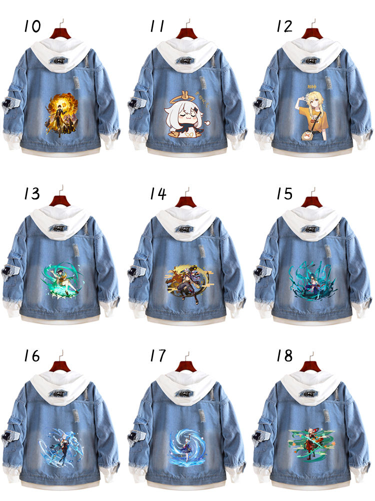 34 Styles Genshin Impact Cartoon Coat Anime Denim Jacket