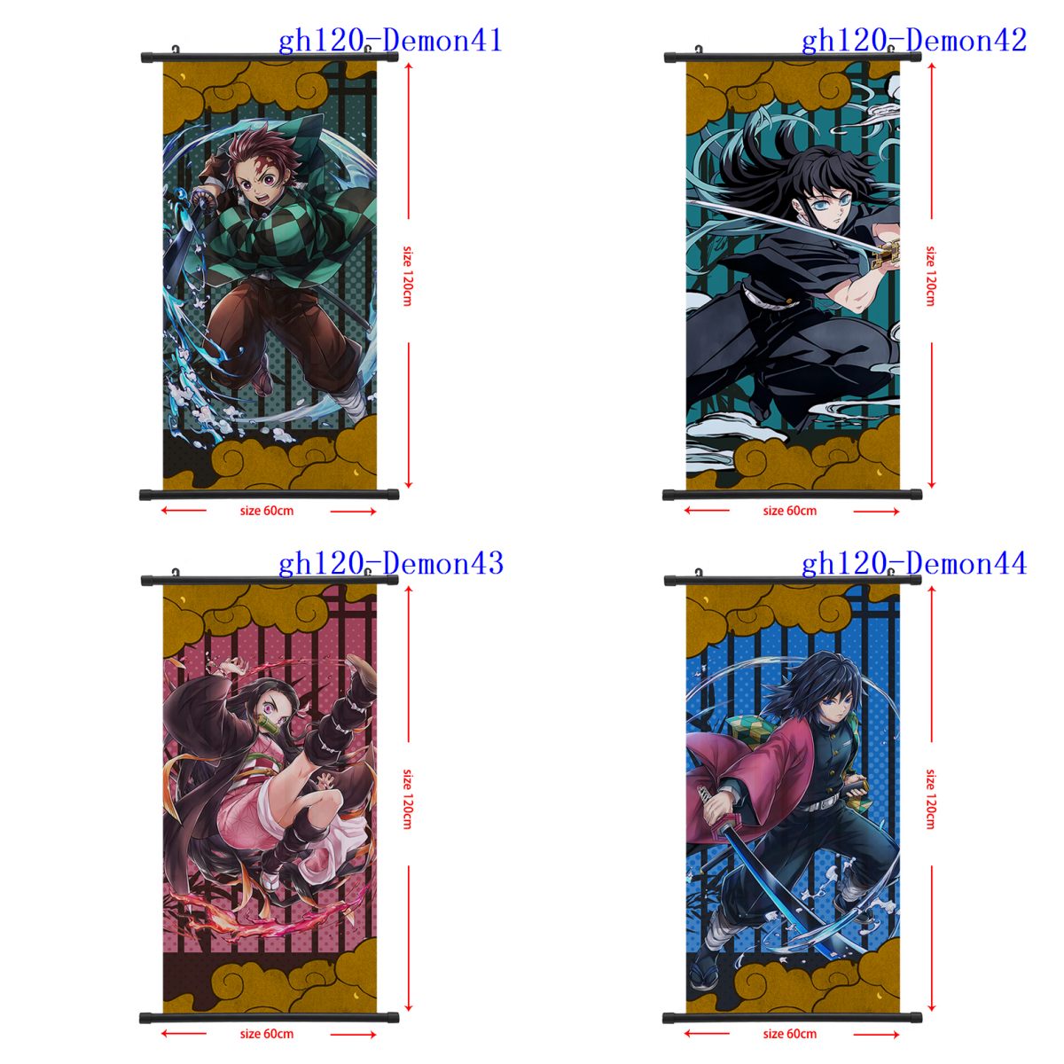 60x120CM 6 Styles Demon Slayer: Kimetsu no Yaiba Wall Scrolls Anime ...