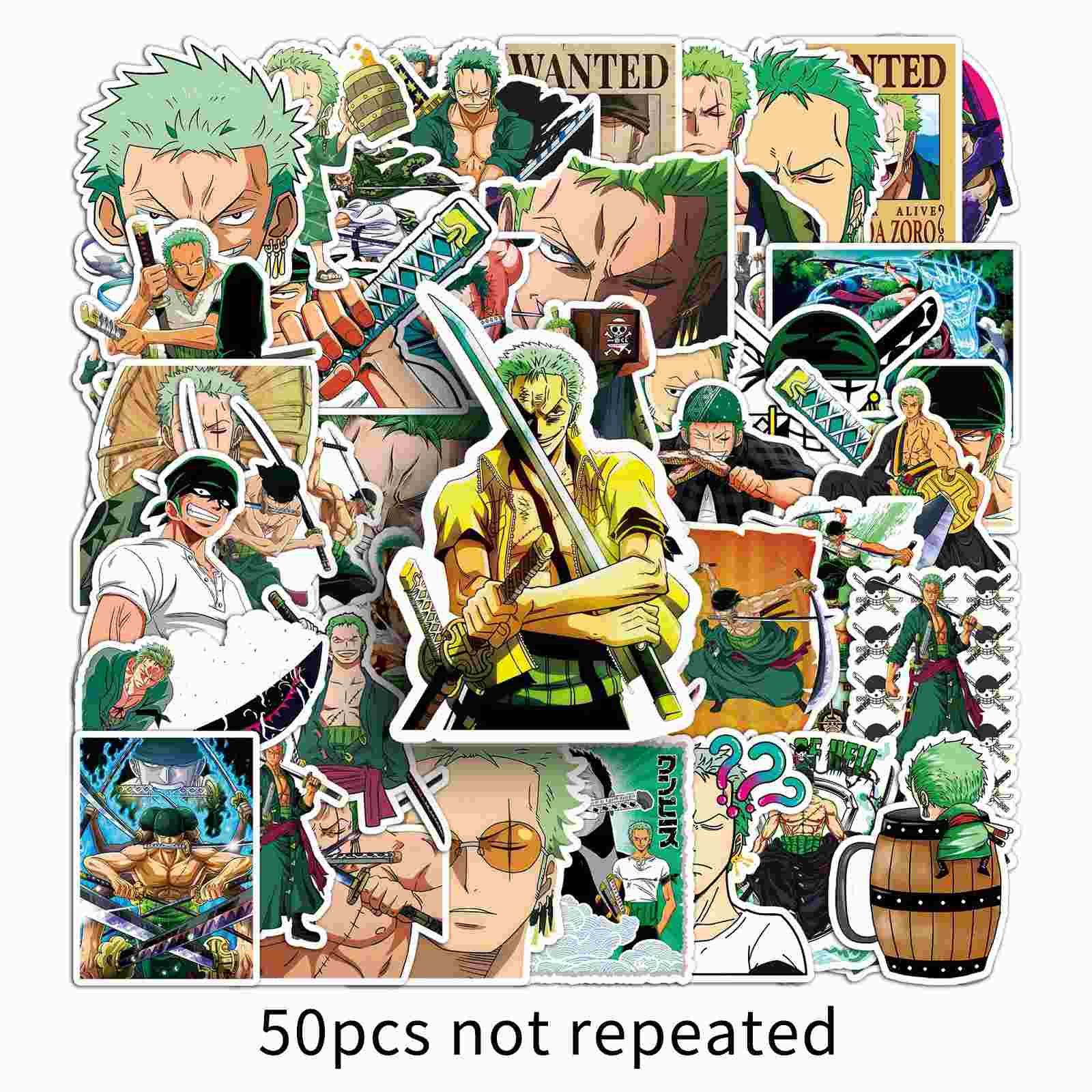 50PCS One Piece Roronoa Zoro Cartoon Anime Waterproof Stickers