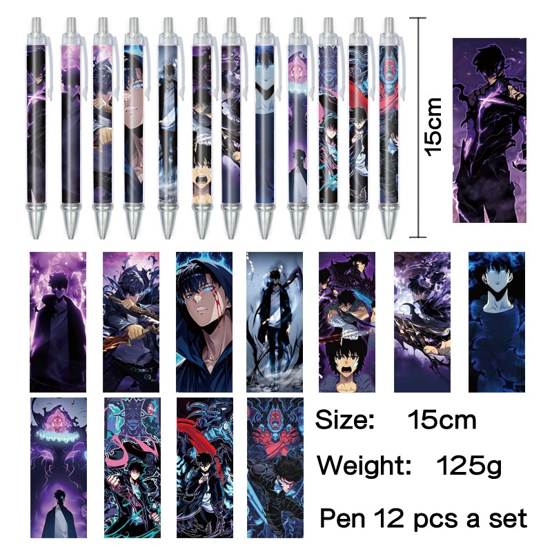 12pcs/set Solo Leveling Cartoon Anime Pen Stationery
