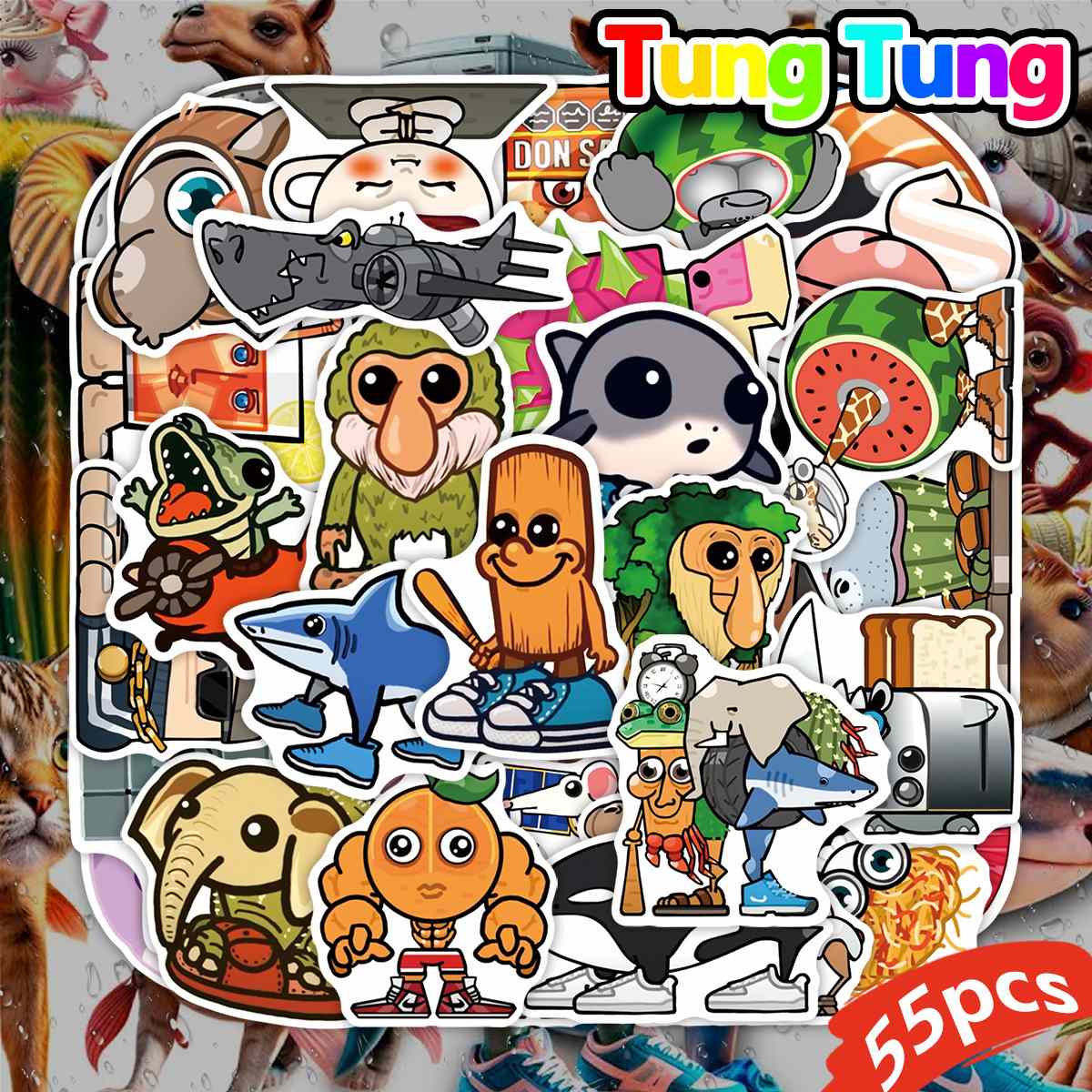 55pcs/set Italian Brainrot Cartoon Waterproof Decoration Kawaii Anime ...